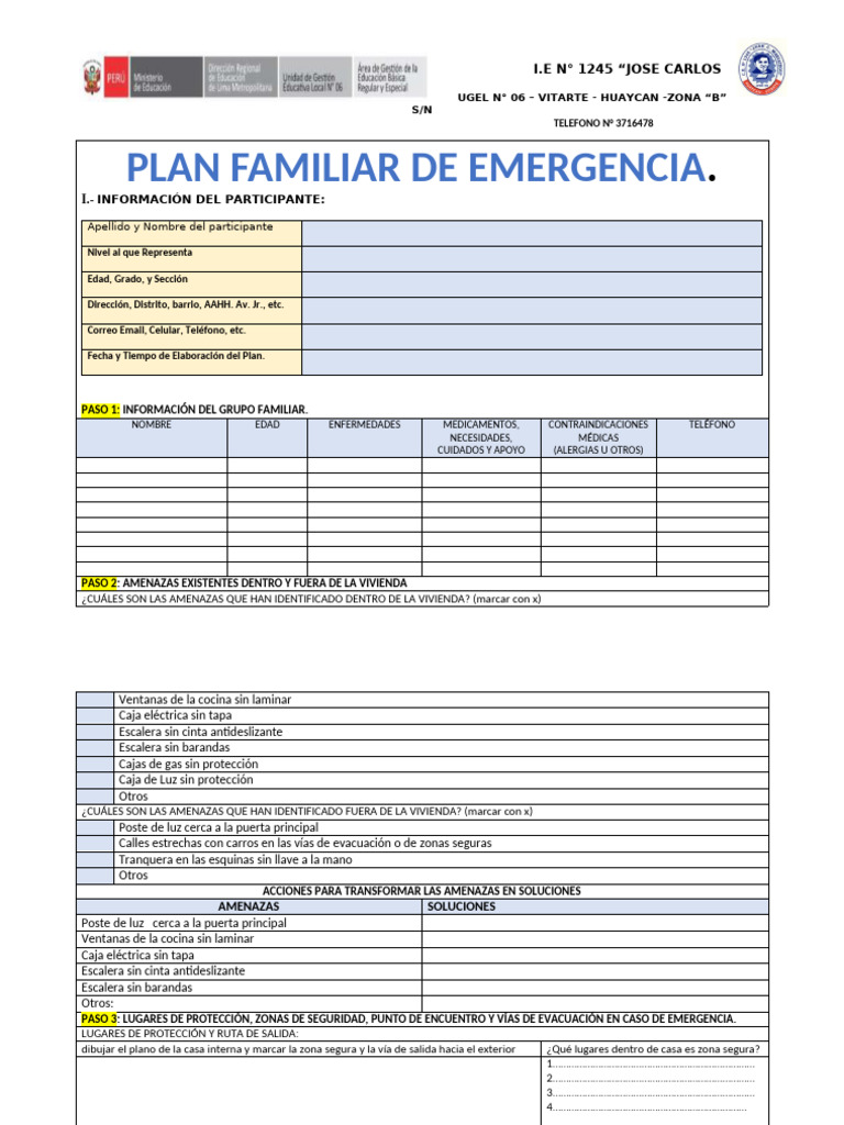 Plan Familiar de Emergencia - Primaria | PDF