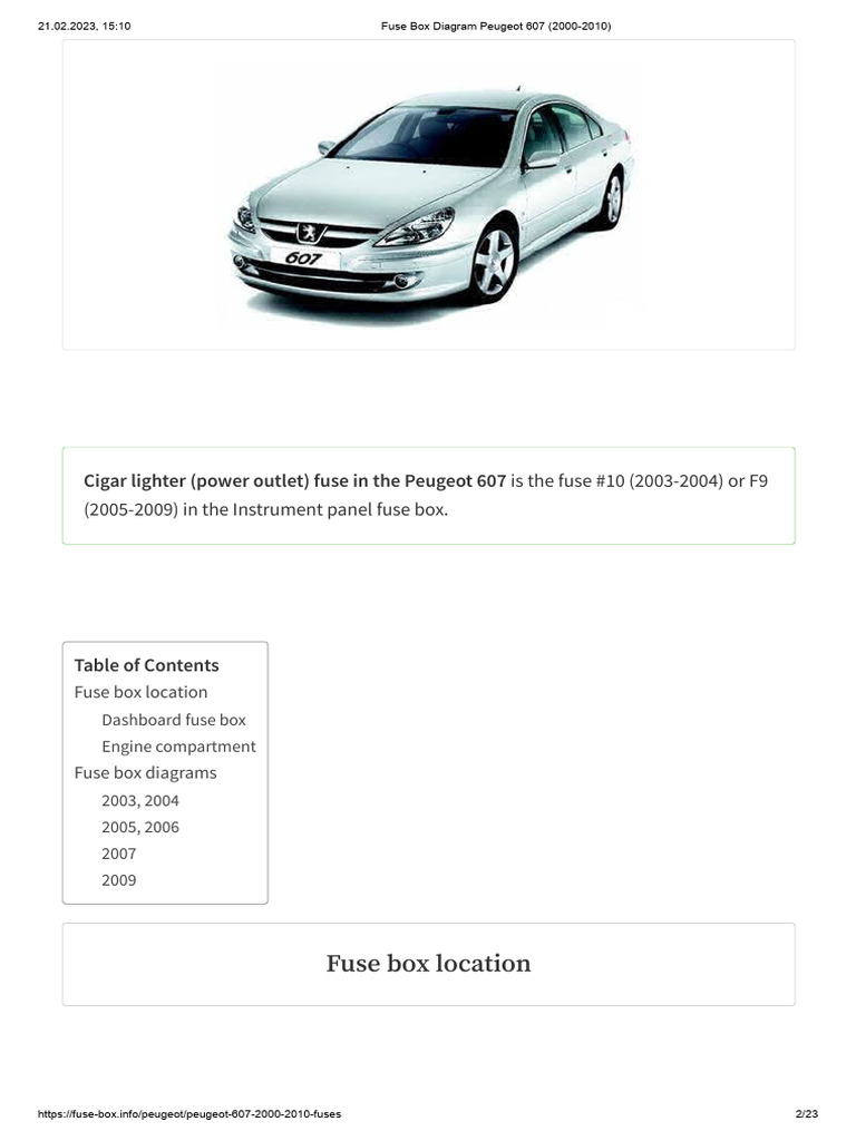 Fuse Box Diagram Peugeot 607 (2000-2010) | PDF | Diesel Engine | Headlamp