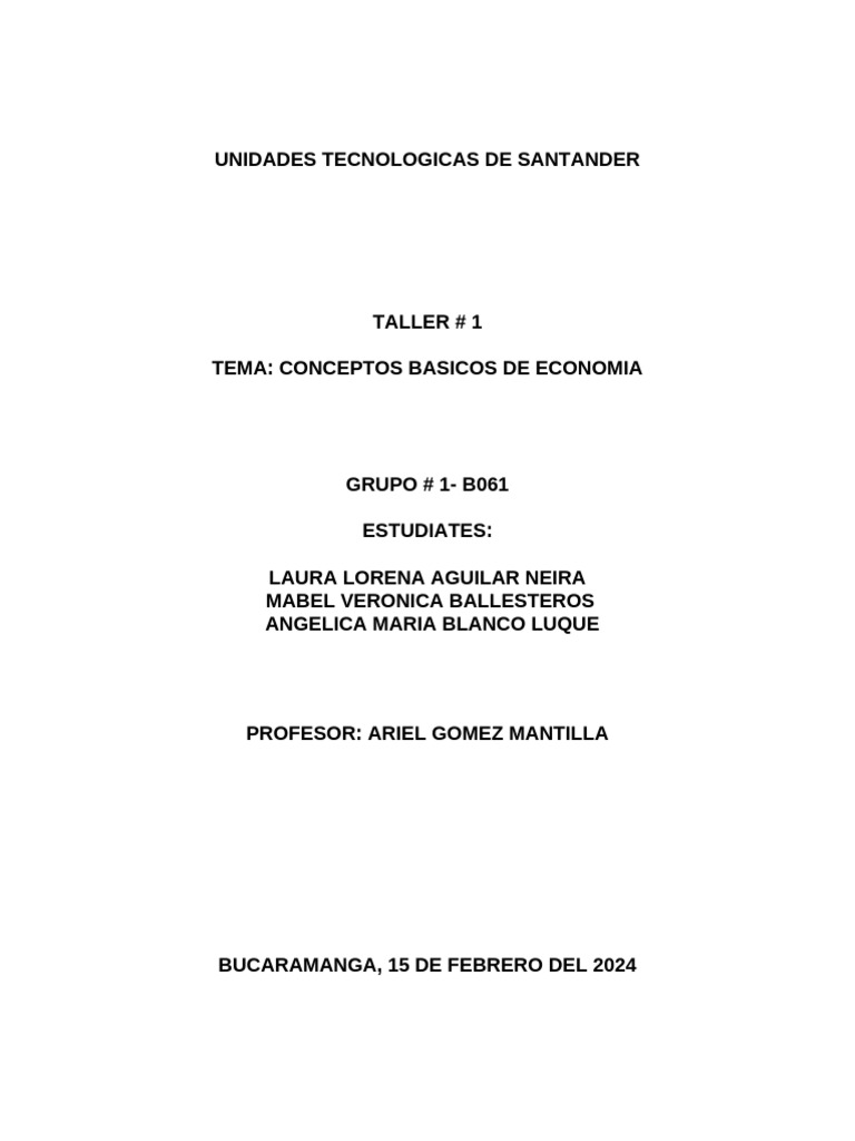 Taller #1 Conceptos Basicos de Economia | PDF | Ciencias económicas | Capital (economía)