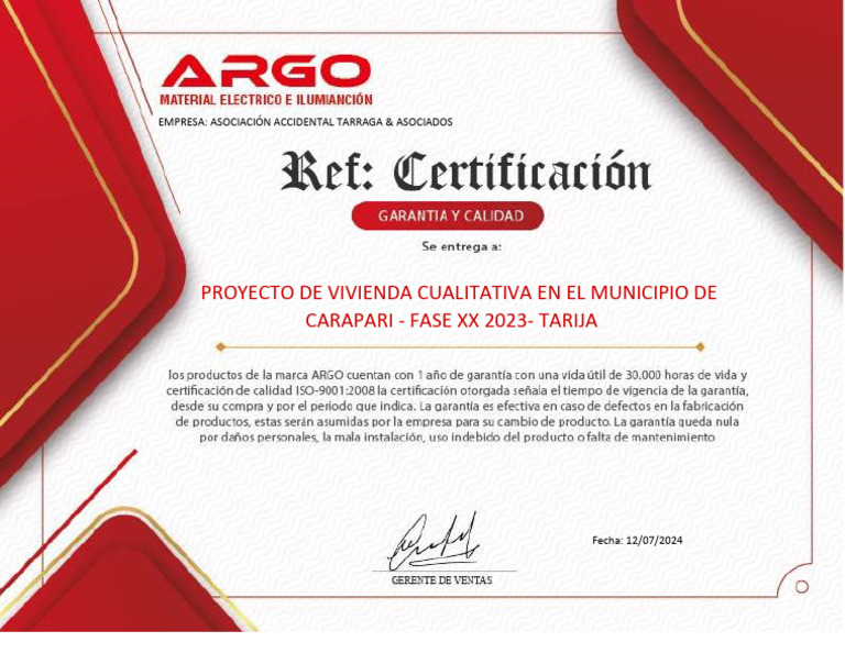 Certificacion Argo | PDF