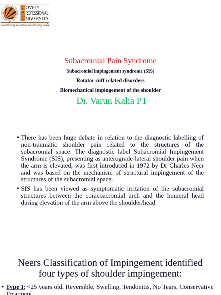 Understanding Subacromial Pain Syndrome | PDF | Shoulder | Diseases And ...