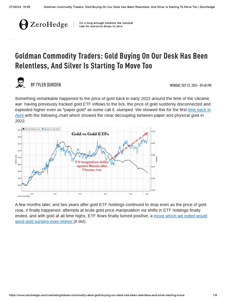 Goldman Commodity Traders - Gold Buying On Our Desk Has Been Relentless ...