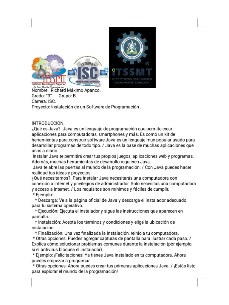 Reporte de Instalación de Software de Java. | PDF | Java (lenguaje de programación) | Lenguaje ...