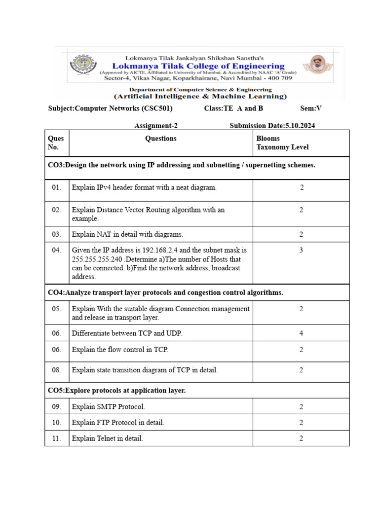 Assignment 2 CN 2024-2025 | PDF