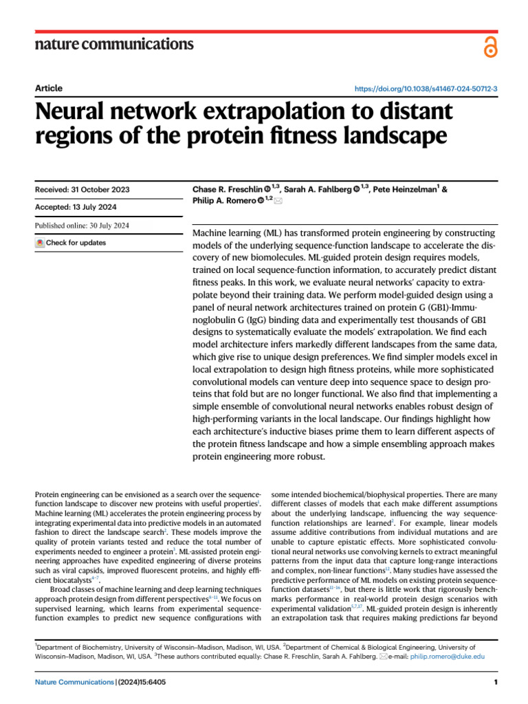Neural Network Extrapolation To Distant Regions of The Protein Tness ...