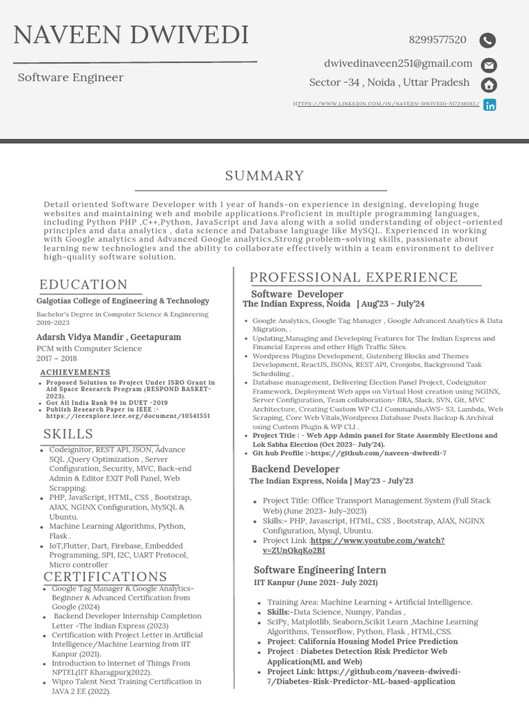 Resume Naveen Software Engineer | PDF | Word Press | My Sql