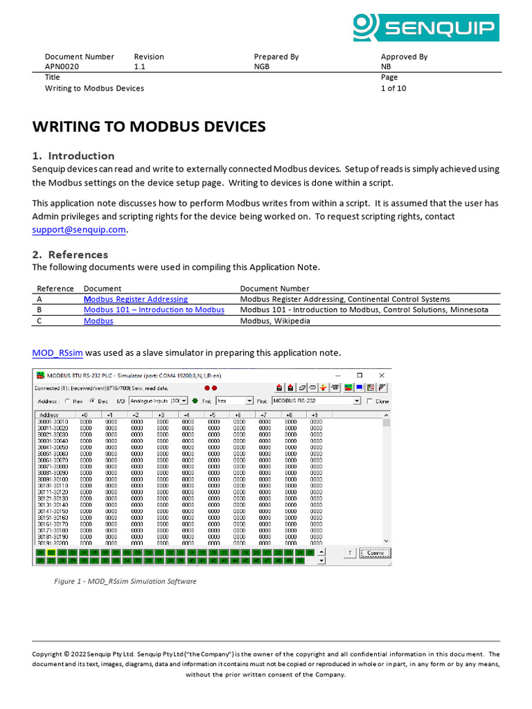 APN0020 Rev 1.1 Writing To Modbus Devices | PDF | Telecommunications | Computer Data