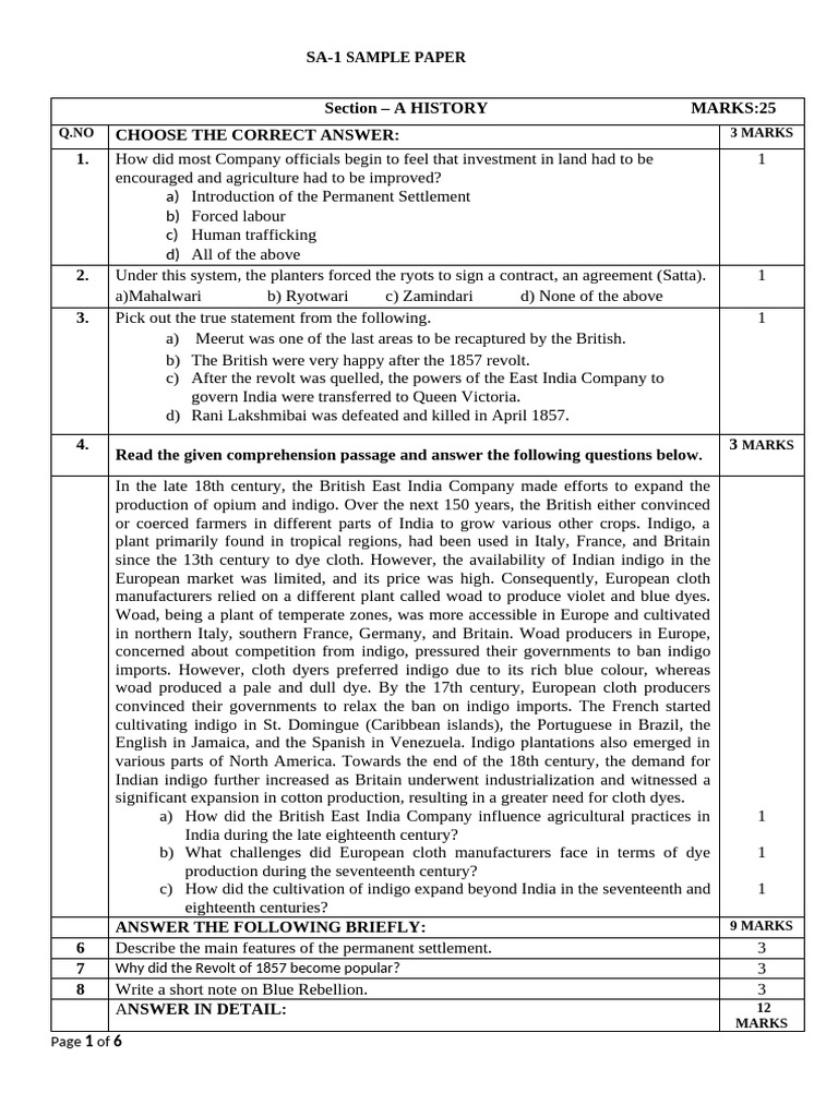Grade 8 Sa-1 SST Sample Paper 24-25 | PDF | Conservation Biology | Biodiversity