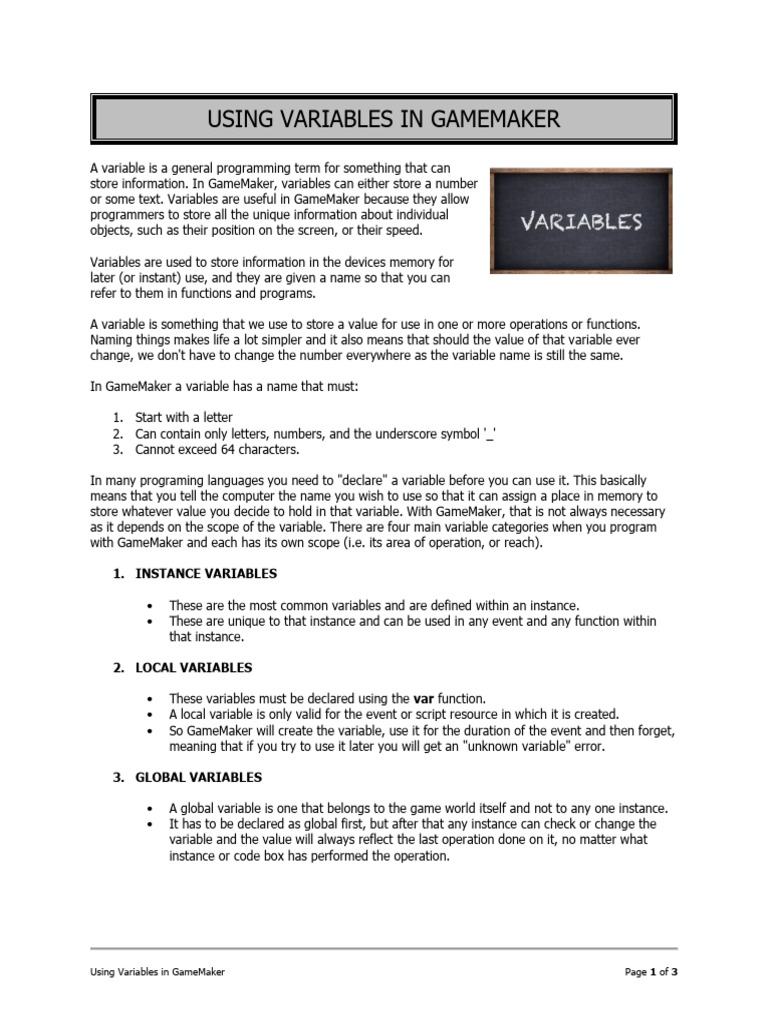 8 Using Variables In Gamemaker Pdf Variable Computer Science Scope Computer Science