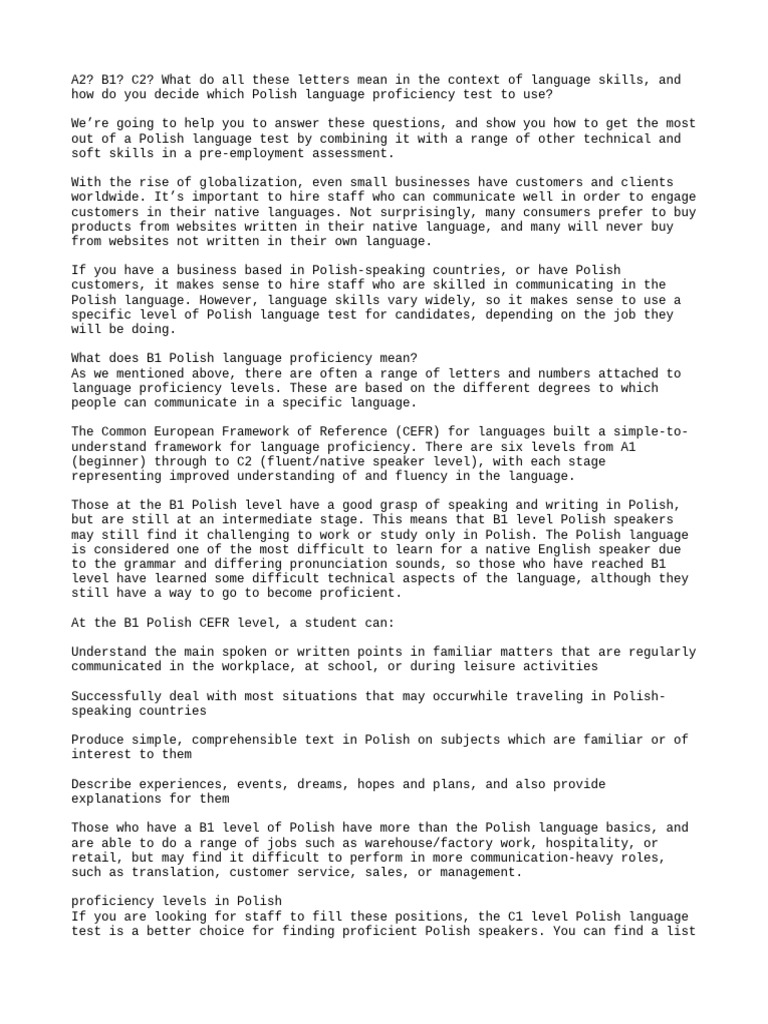 How To Use The B1 Polish Language Proficiency Test To Hire Intermediate ...