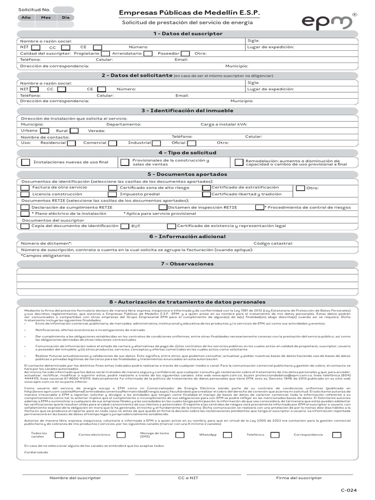 F08 Solicitud de Servicio de Energía C024 | PDF | Teléfonos móviles | Business