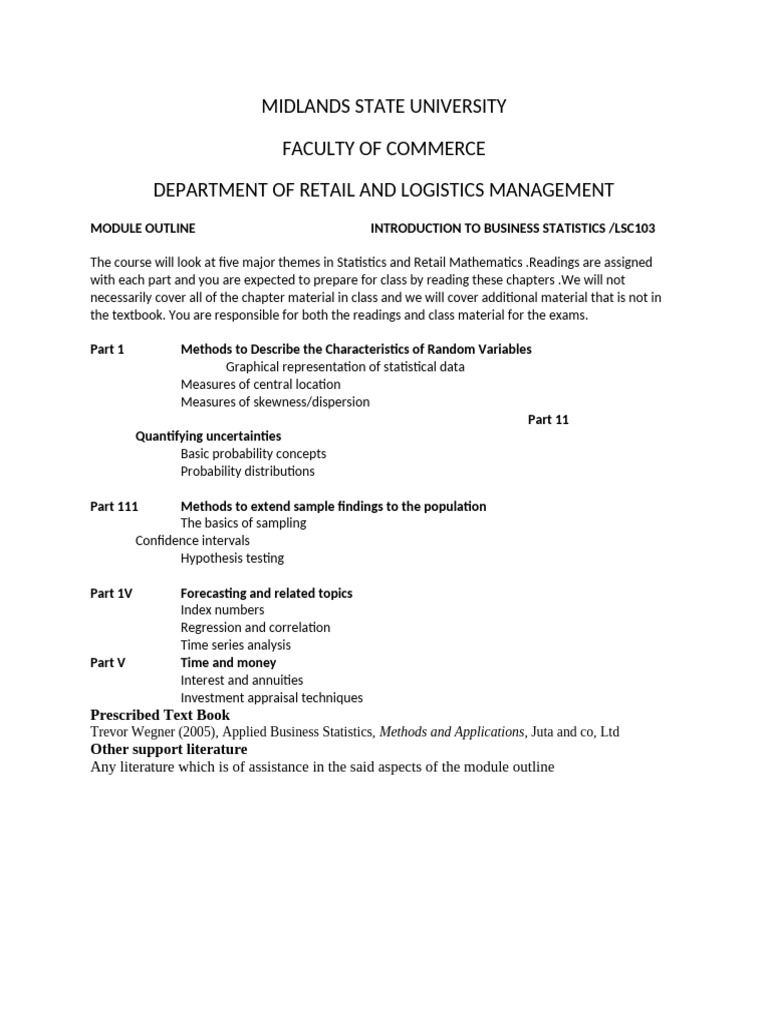 Introduction to Bness Statistics Module Outline | PDF