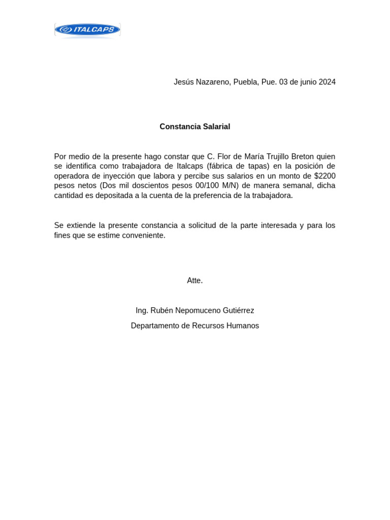 Constancia Salarial | PDF