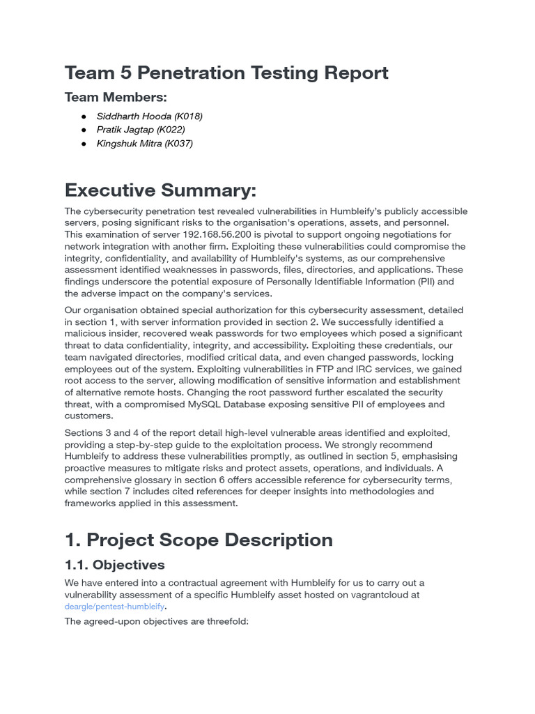 Humbleify Penetration Testing Report | PDF | Security | Computer Security