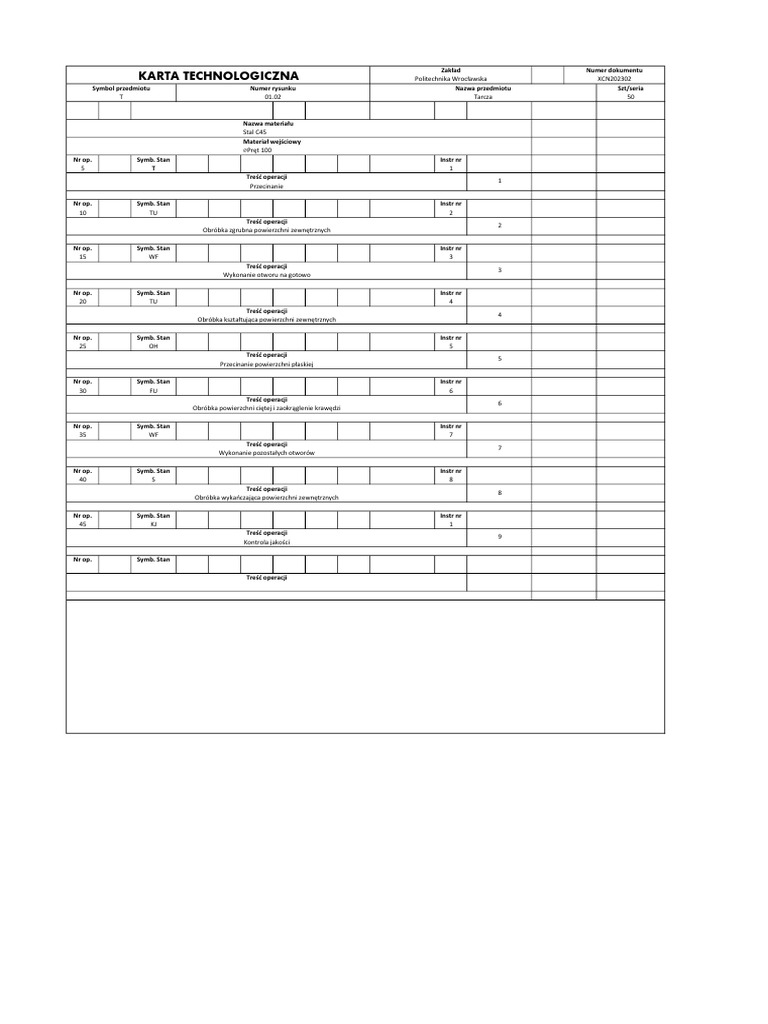 Karta Technologiczna Tarcza Z Frezem | PDF