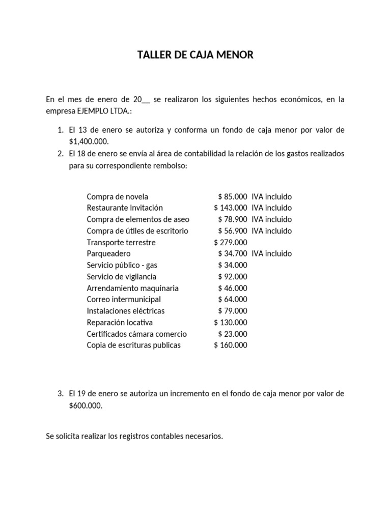 Taller de Arqueo de Caja Menor | PDF