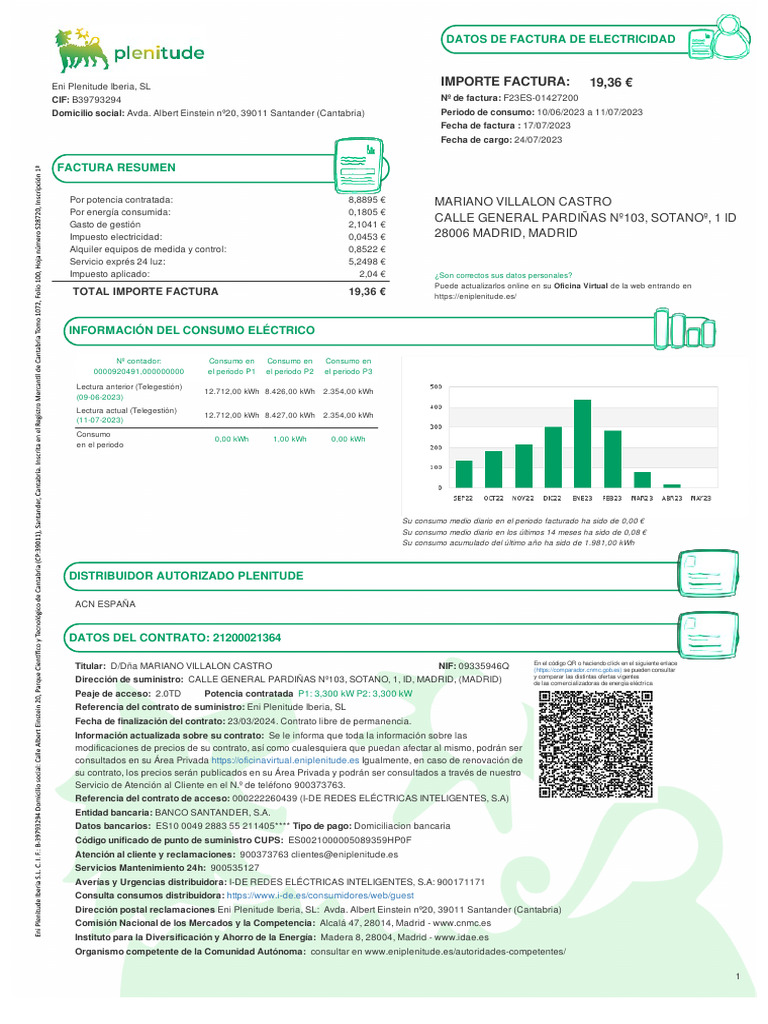 Factura de Electricidad Eni Plenitude | PDF | Energía renovable | Gas ...