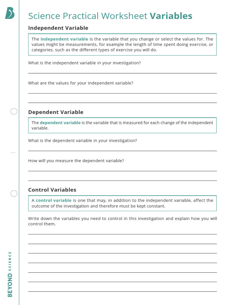 Science Practical Worksheet Variables | PDF