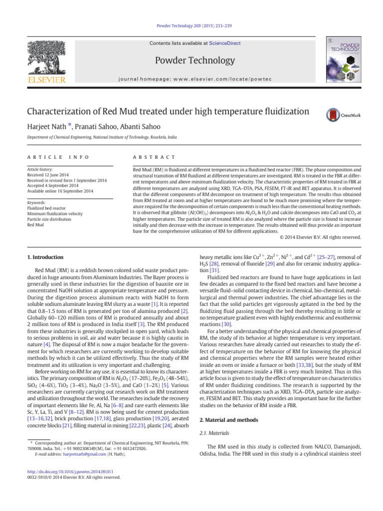 Nath2015 - Characterization of Red Mud Treated Under High Temperature Fluidization | PDF ...