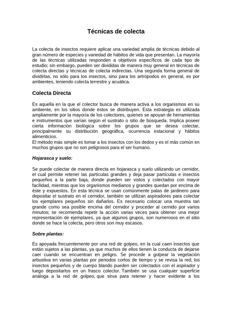 Técnicas de Colecta | PDF | Insectos | Aves
