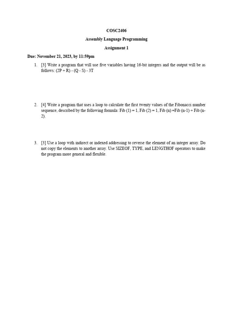 Assembly Language Programming Assignment | PDF