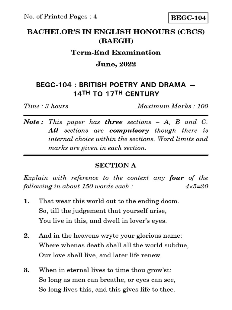 Begc 104 | PDF | Sonnets | Stanzaic Form