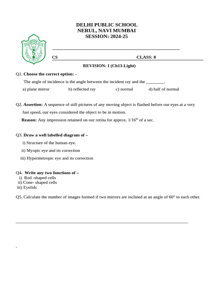Class 8 Revision - 1 For HY | PDF