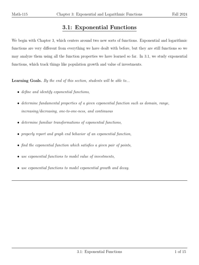 3.1: Exponential Functions: Learning Goals | PDF | Exponential Function ...