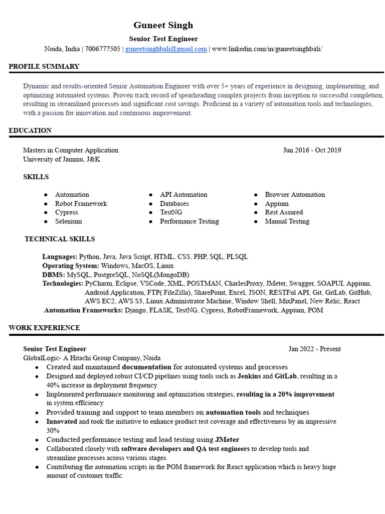 ATS Resume 100 - 1 | PDF | Selenium (Software) | Automation