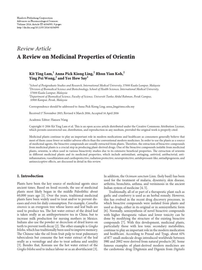 A Review On Medicinal Properties of Orientin | PDF | Apoptosis ...