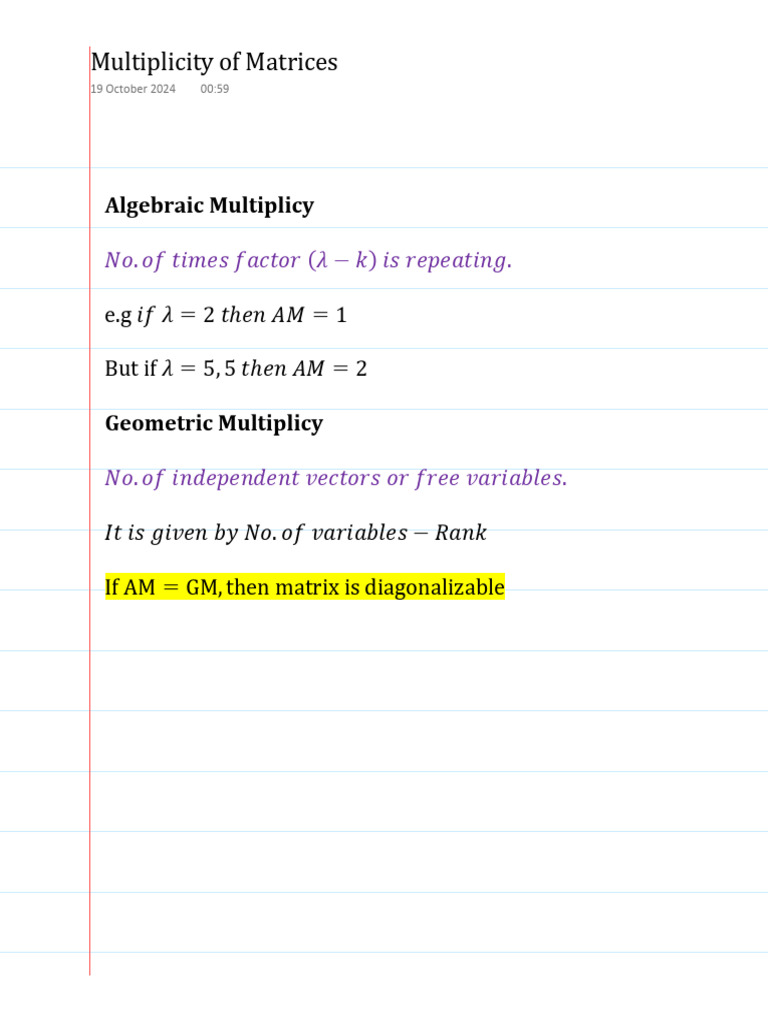Algebraic & Geometric Multiplicity | PDF