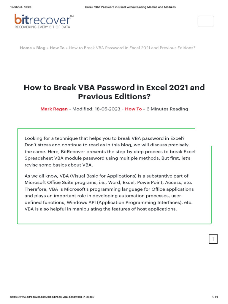 Windows - Break VBA Password in Excel Without Losing Macros and Modules | PDF | Microsoft Excel ...