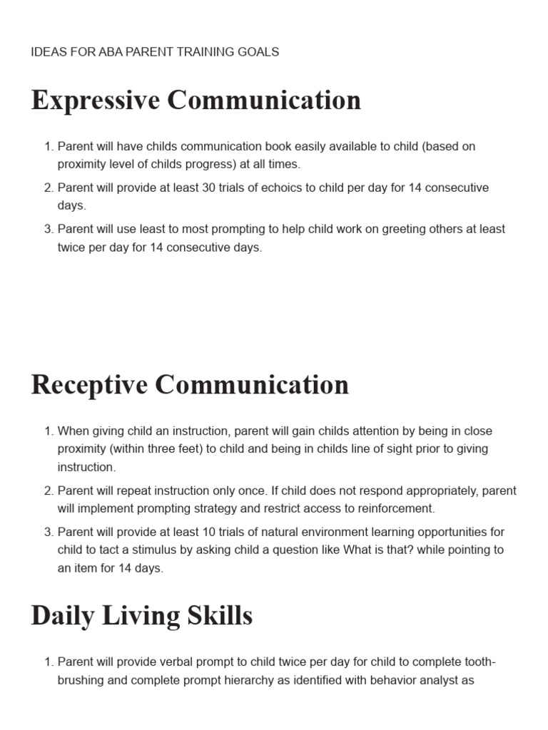 ABA Parent Training Goal Ideas | PDF