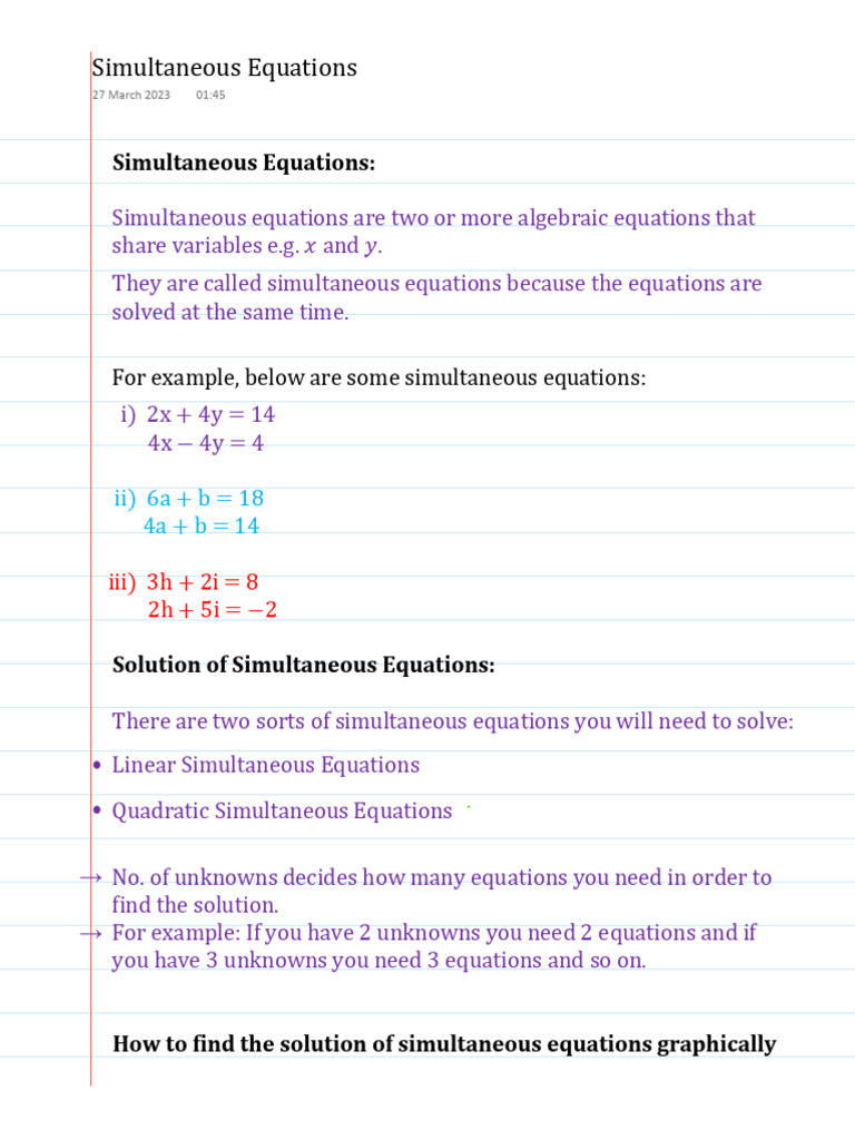 P1 Simultaneous Equations | PDF | Equations | Quadratic Equation