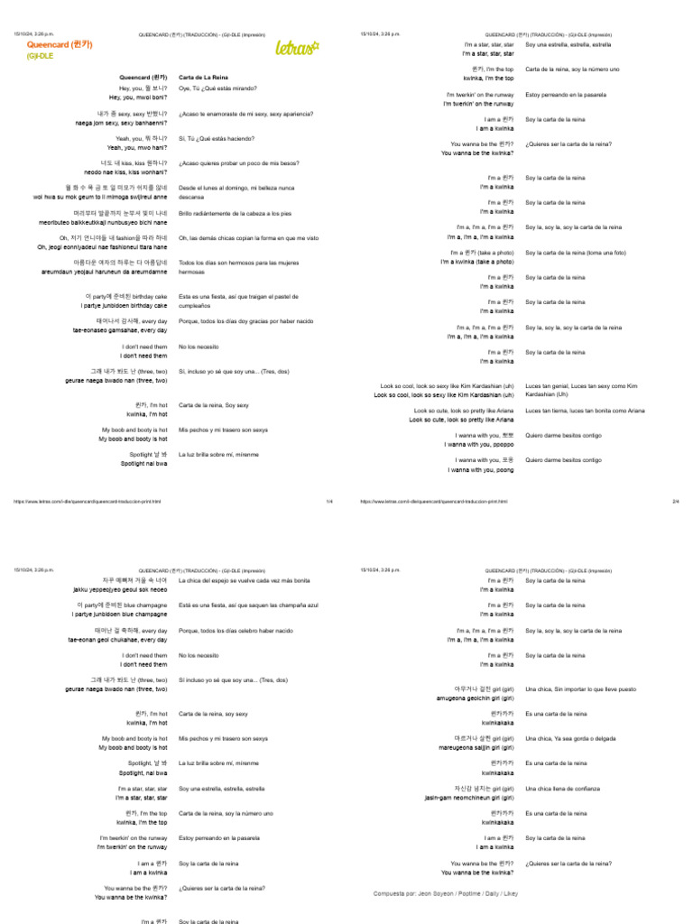 Queencard (퀸카) (Traducción) - (g) I-dle (Impresión) | PDF | Música grabada | Grabación de sonido