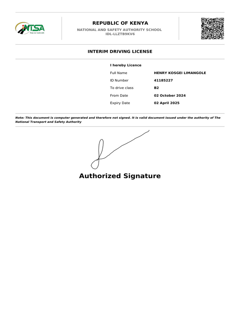 IDL-LLZTB9KV6-Interim Driving License | PDF