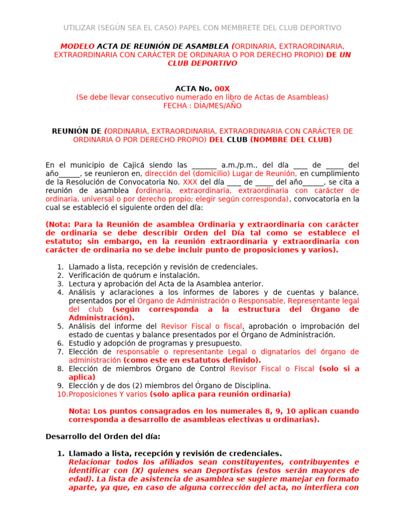 Modelo Acta de Asambleas | PDF | Gobierno