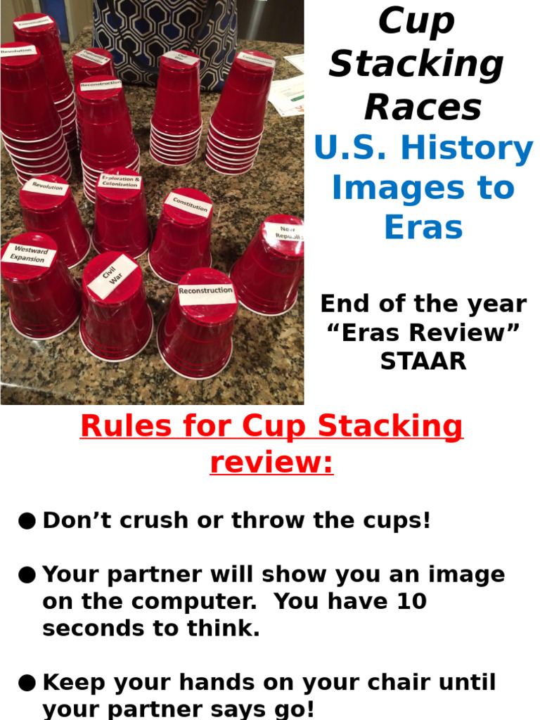US History Eras Review Cup Stacking | PDF