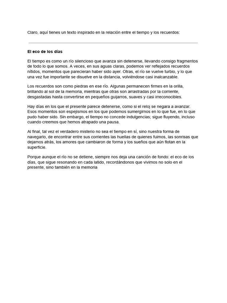 Claro, Aquí Tienes Un Texto Inspirado en La Relación Entre El Tiempo y ... Claro, Aquí Tienes Un Texto Inspirado en La Relación Entre El Tiempo y ...