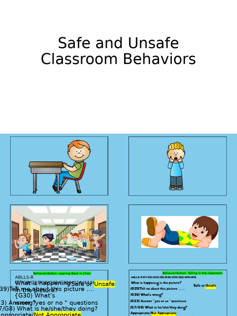 Safe vs. Unsafe Classroom Behaviors | PDF