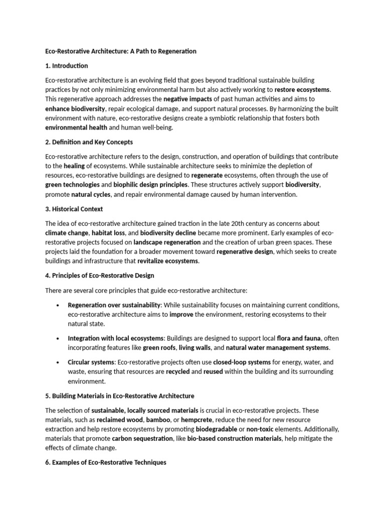 Eco-Restorative Architecture | PDF | Sustainability | Ecosystem