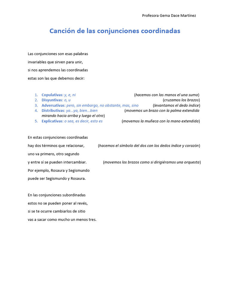 Canción de Conjunciones Coordinadas | PDF