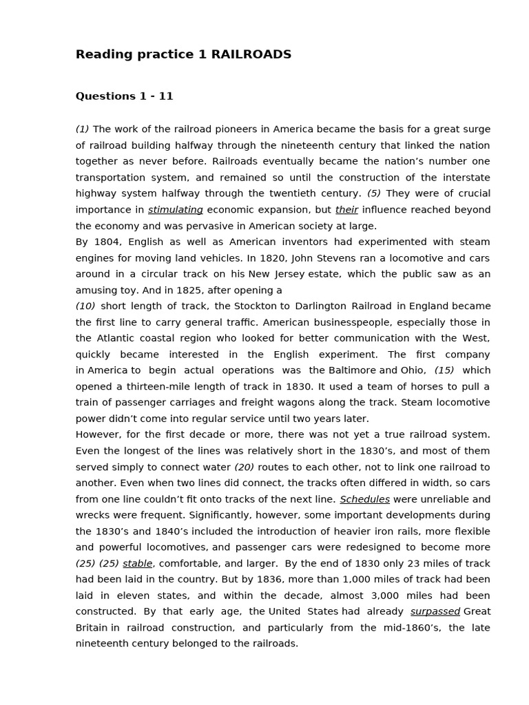 Reading practice 1 RAILROADS | PDF | Rail Transport | Train