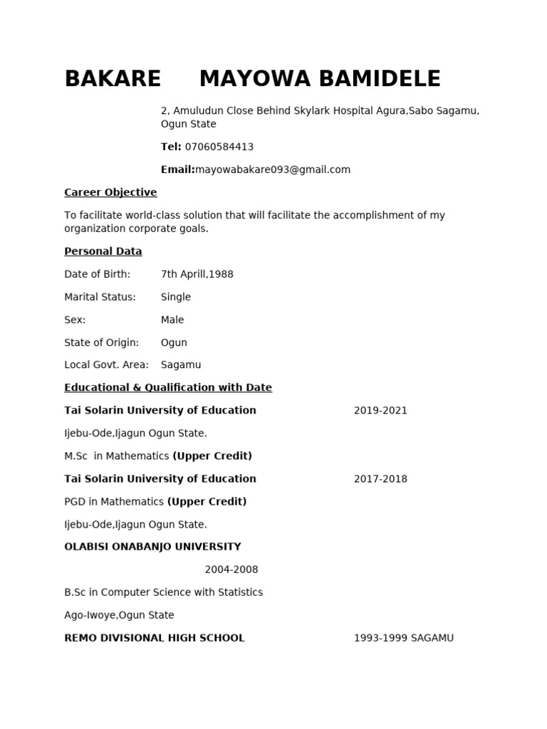 mayowa cv | PDF