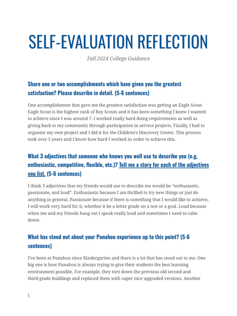 College Self-Evaluation Insights | PDF | Social Psychology | Psychology