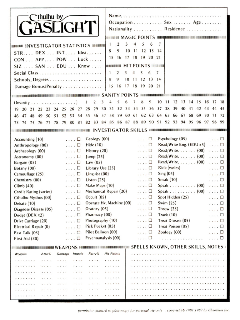 Call of Cthulhu Cthulhu by Gaslight | PDF