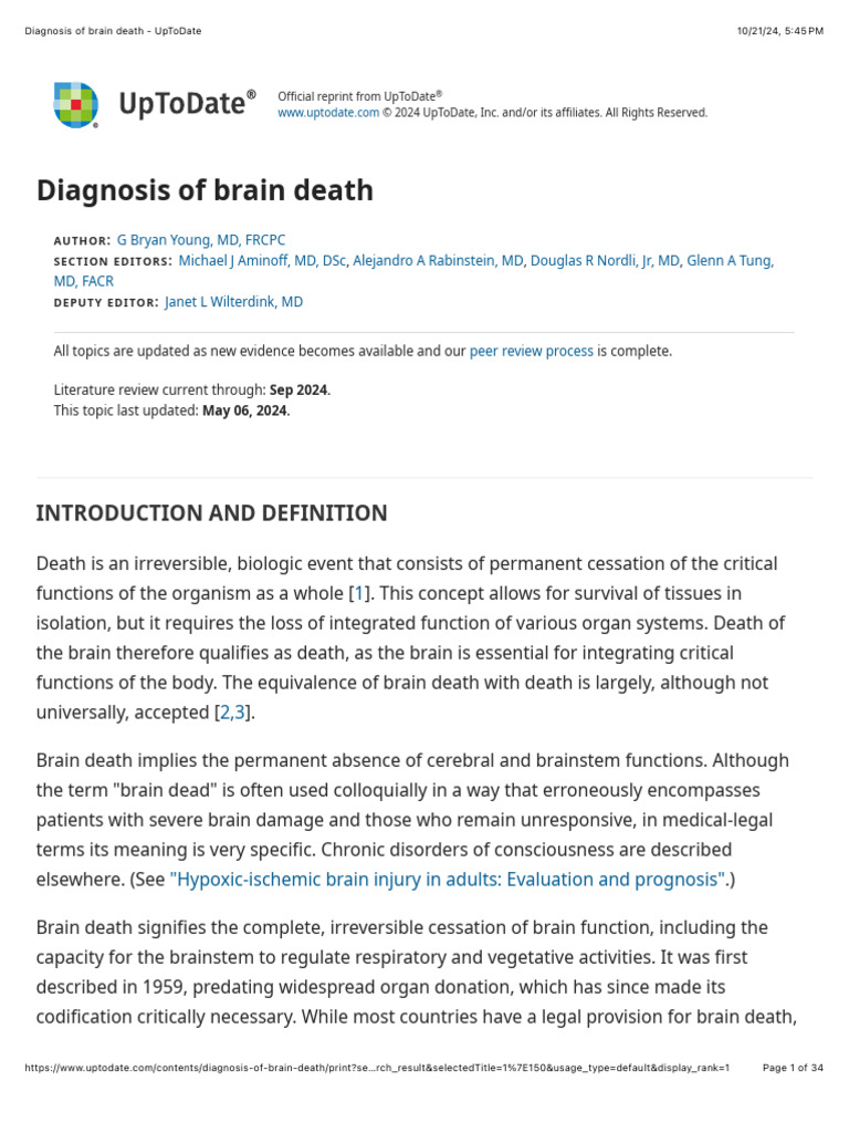 Diagnosis of brain death - UpToDate (ESP) | PDF | Anatomical Terms Of ...