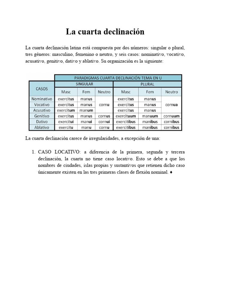 La Cuarta Declinación Latina | PDF