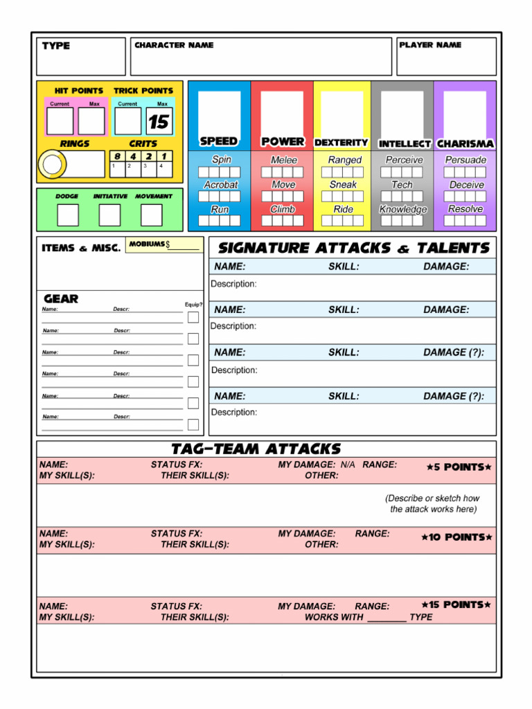 Sonic TTH Character Sheet v2 Print Friendly | PDF