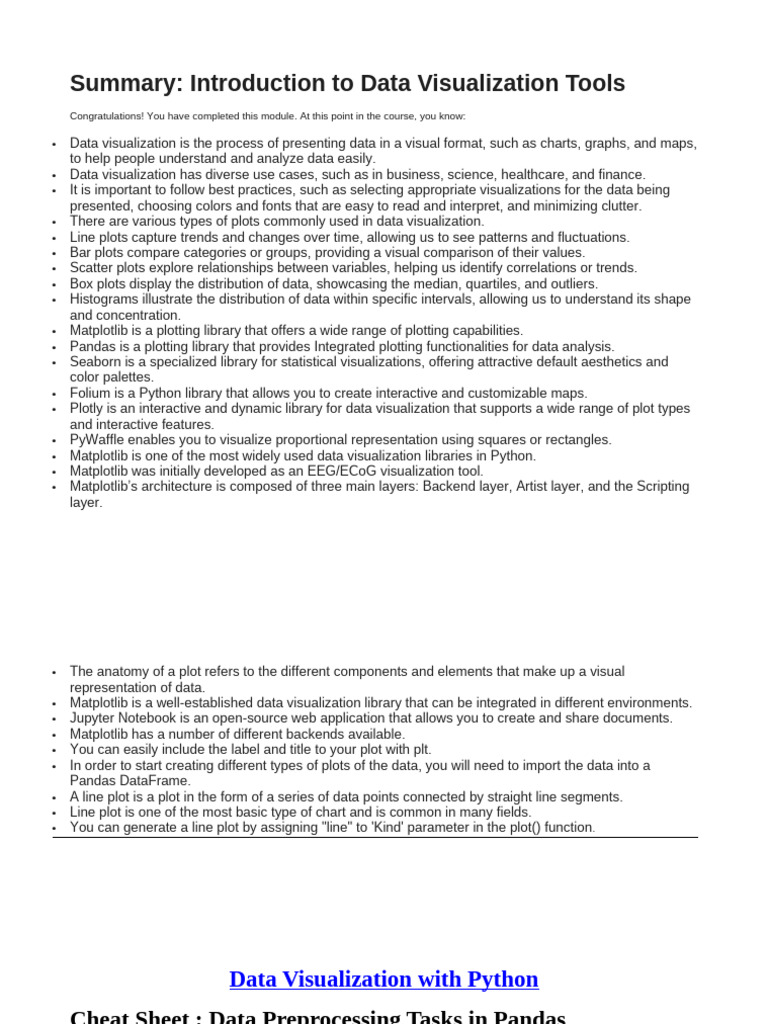 Pandas Complete + Visualisation Summary of IBM Visualization | PDF ...